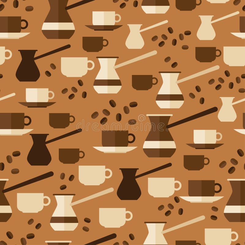 Seamless Pattern with Coffee Icons in Flat Design Stock Vector ...