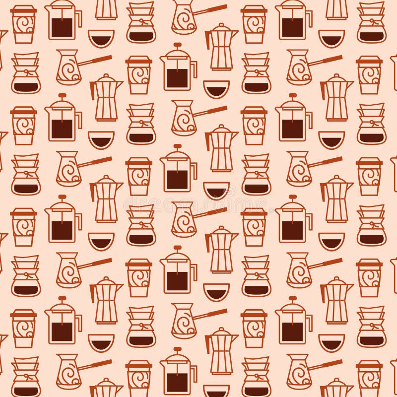 Seamless Pattern of Coffee Maker Types on Light Background Stock Vector - Illustration of ...