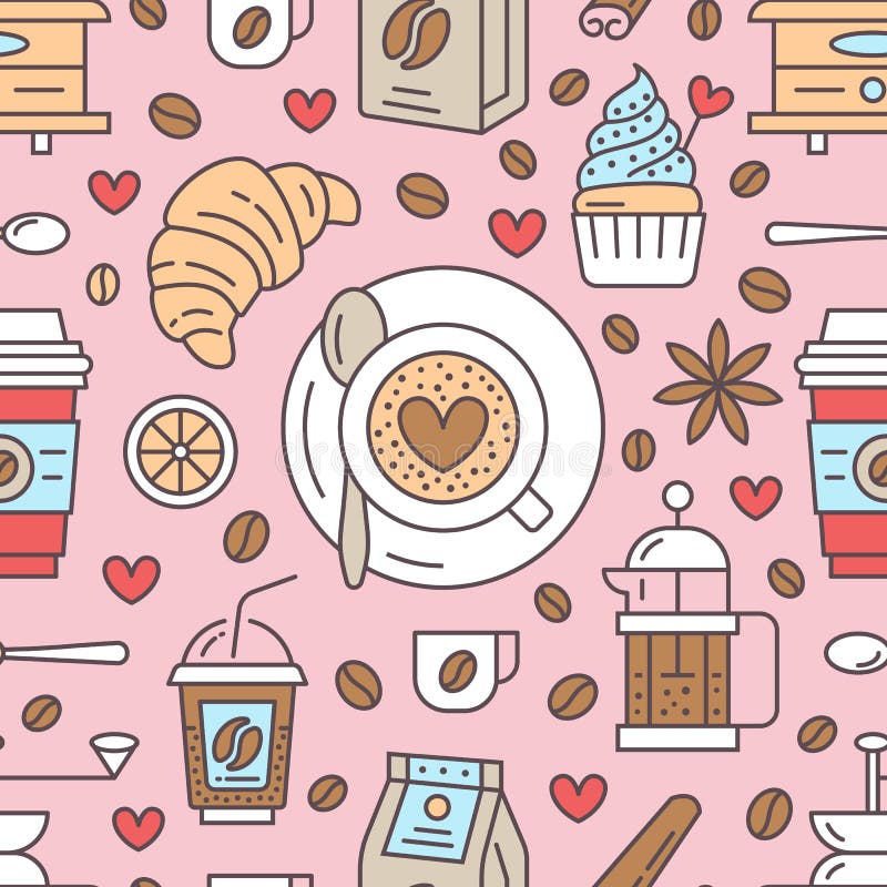 Cute Coffee Shop Pattern Stock Illustrations – 7,816 Cute Coffee Shop ...