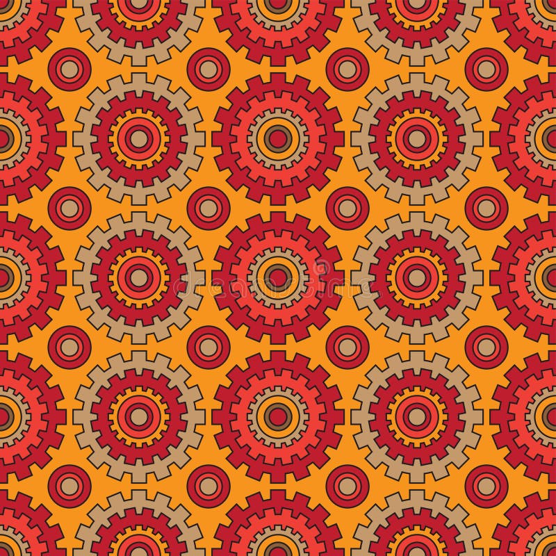 Seamless Pattern of Cog Wheels in Red and Yellow Stock Illustration ...