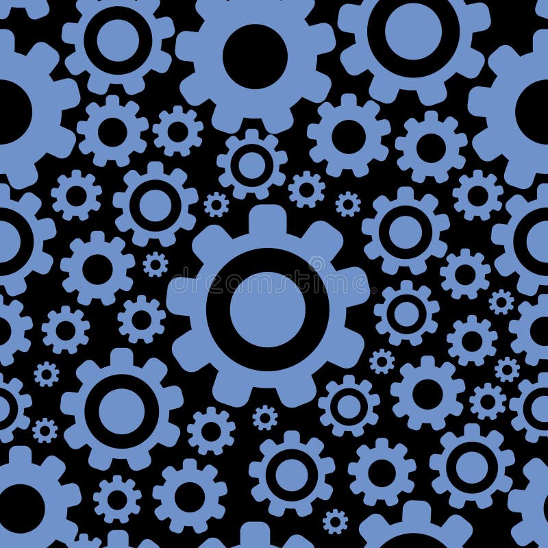 Seamless Pattern with Cogwheels. Blue and Black. Abstract Geometric ...