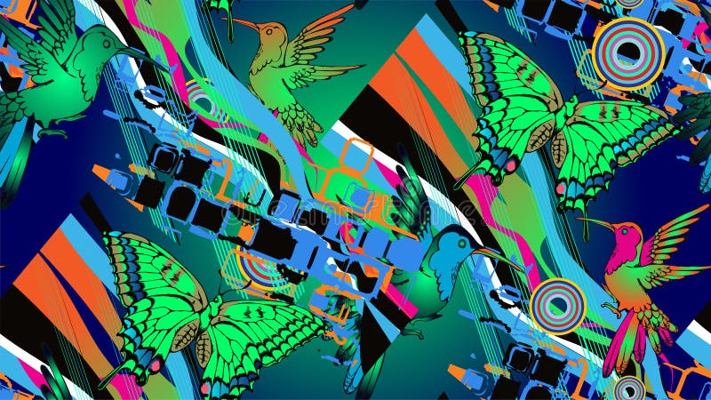 Seamless Pattern of Colibri and Butterfly Stock Illustration ...