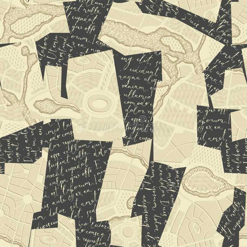 Seamless Pattern with Collage of Handwritten Text and Pieces of Maps ...