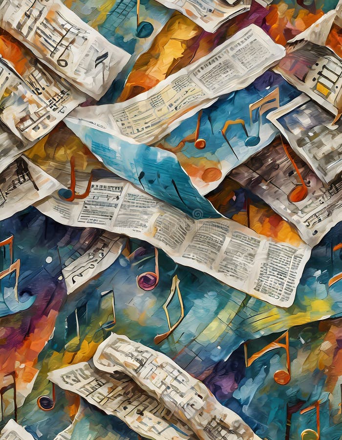 Seamless Pattern with Collage of Musical Notes and Newspapers ...