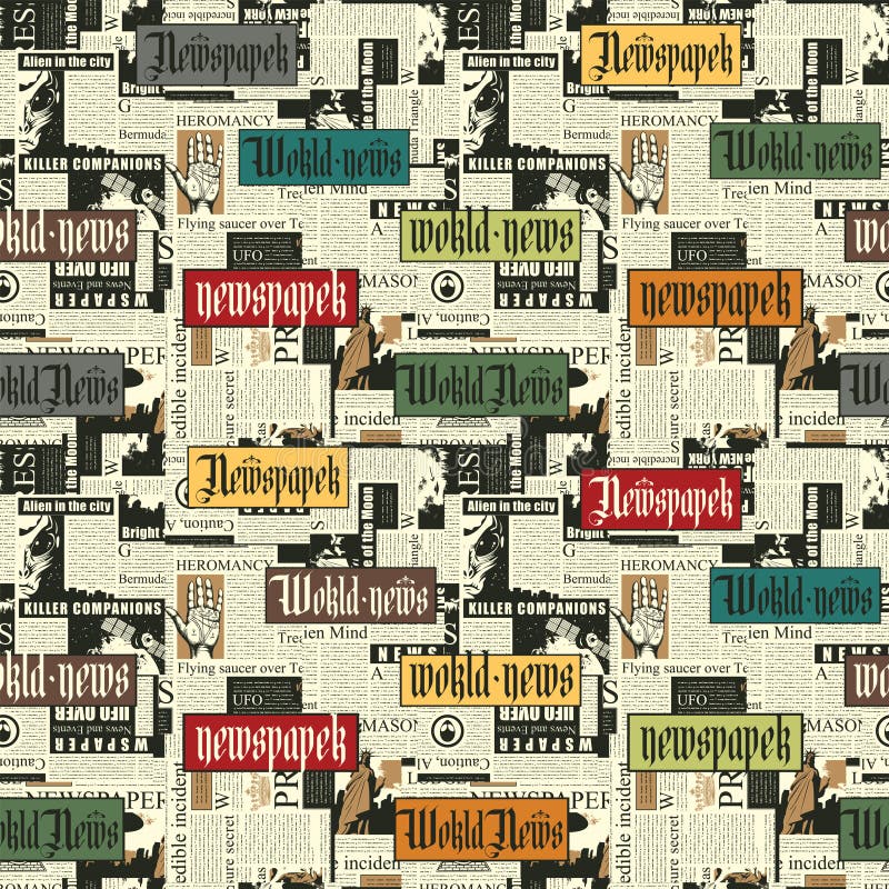 Seamless Pattern with a Collage of Newspaper Clippings Stock Vector ...