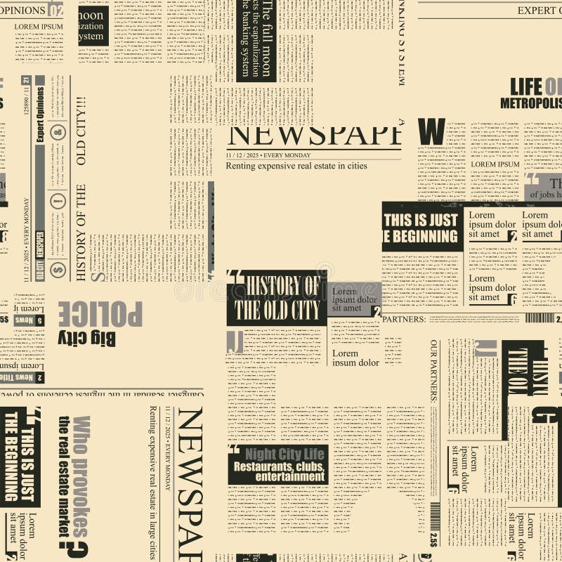 Seamless Pattern with Collage of Newspaper or Magazine Clippings Stock ...