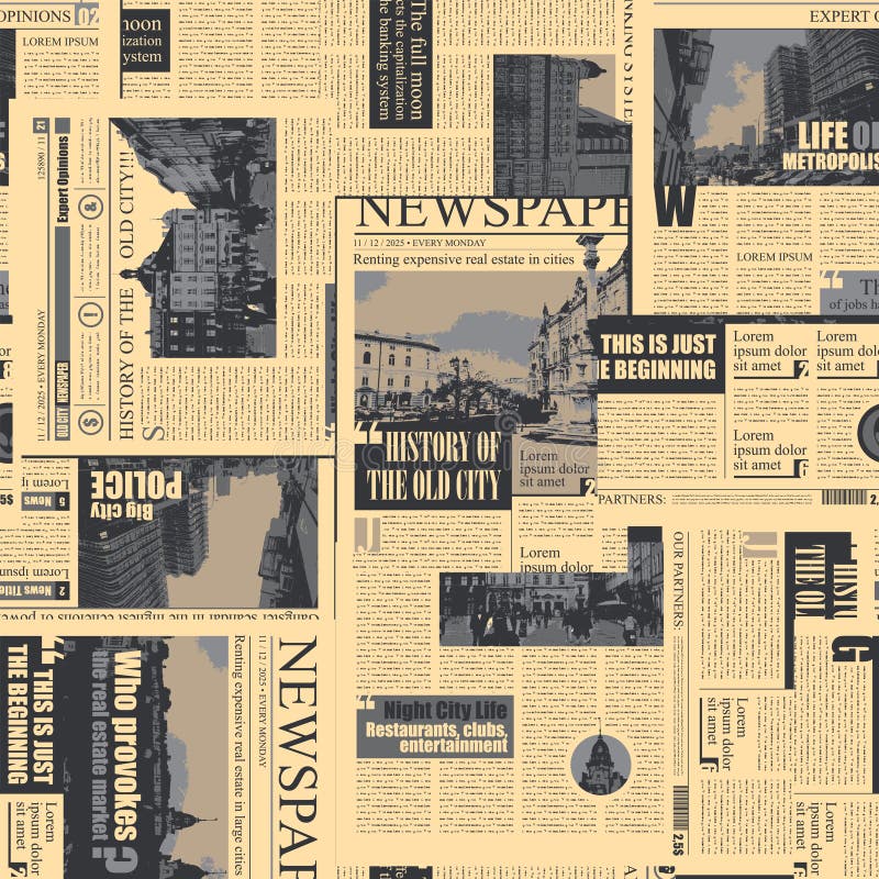 Seamless Pattern with Collage of Newspaper or Magazine Clippings Stock ...