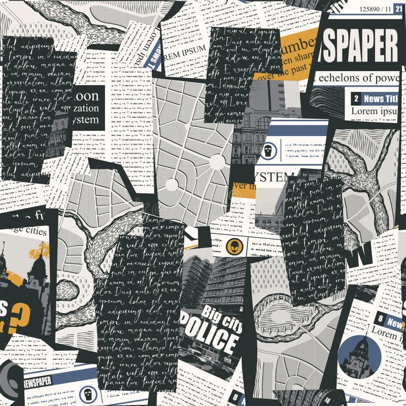 Seamless Pattern with Collage of Newspaper and Map Clippings Stock ...