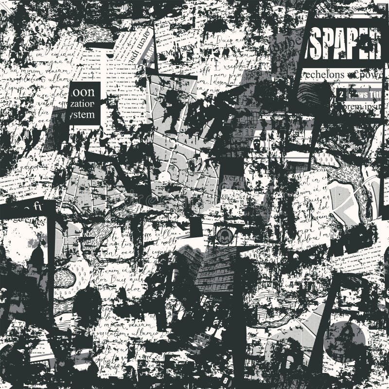 Seamless Pattern with Collage of Newspaper and Map Clippings Stock ...