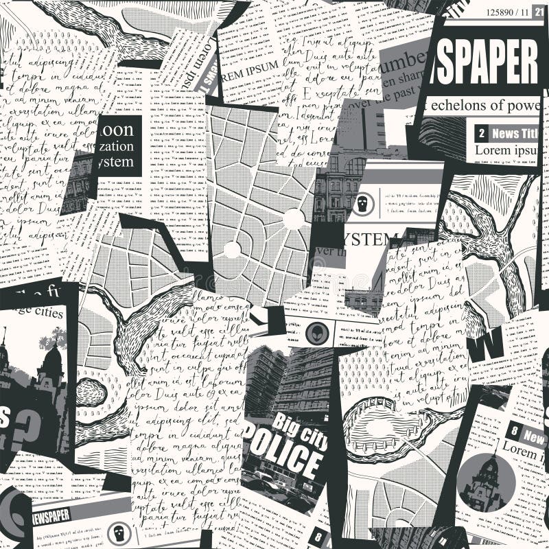 Seamless Pattern with Collage of Newspaper and Map Clippings Stock ...