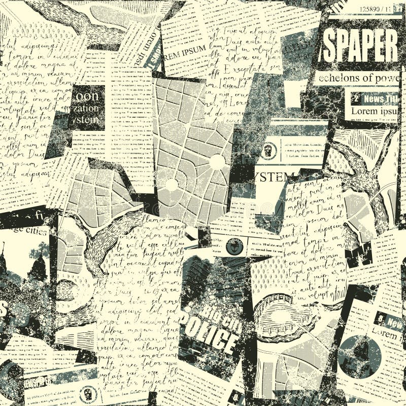 Seamless Pattern with Collage of Newspaper and Map Clippings Stock ...