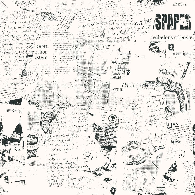 Seamless Pattern with Collage of Newspaper and Map Clippings Stock ...