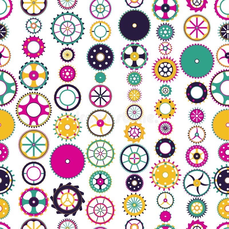 Seamless Pattern With Collection Of Gears. Colorful Mechanical ... Seamless Pattern With Collection Of Gears. Colorful Mechanical ...