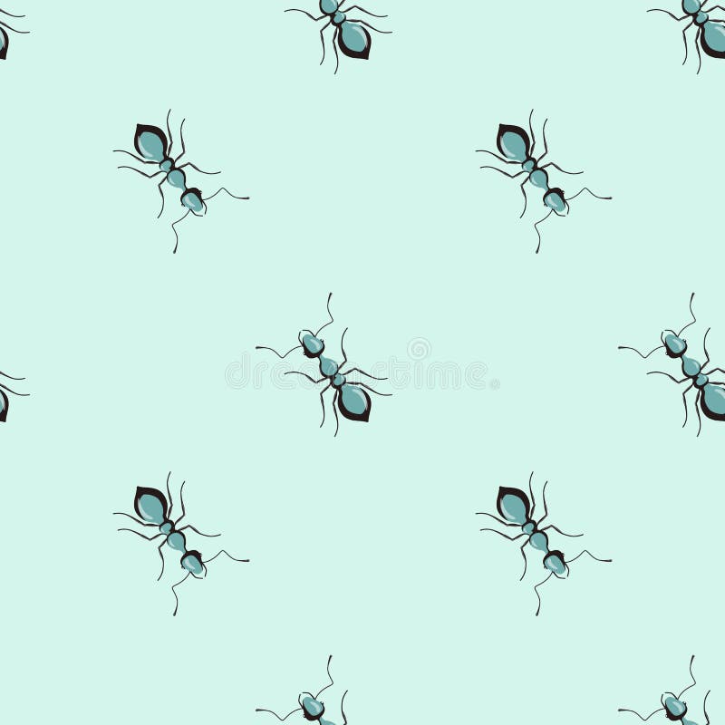 Seamless Pattern Colony Ants on Mint Background. Vector Insects ...