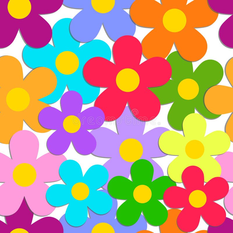 Seamless Pattern with Color Flowers Isolated on White. Vector EPS 10 ...