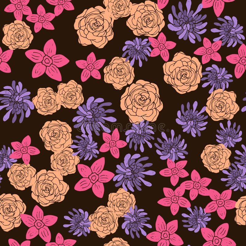 Seamless Pattern with Color Flowers Stock Vector - Illustration of ...