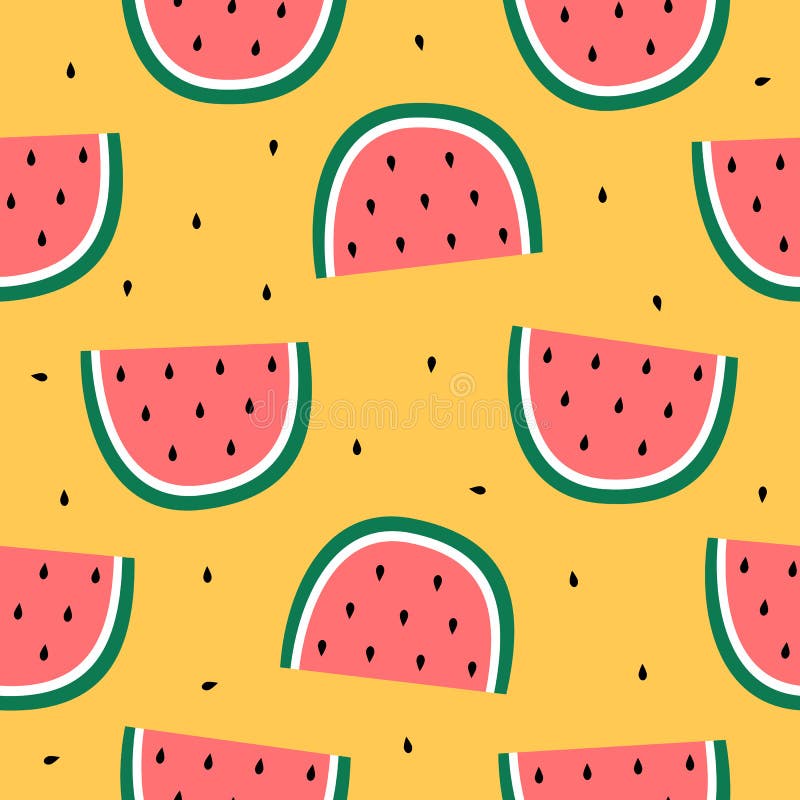 Seamless Pattern of Color Hand Drawn Watermelons. Cartoon Style Stock ...