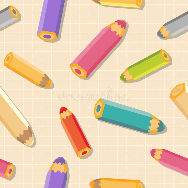 Seamless Pattern with Color Pencils. Light Checkered Background Stock ...