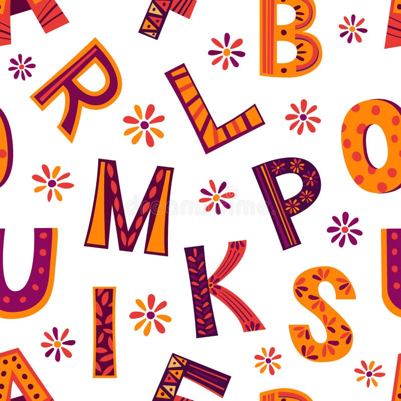 Seamless Pattern: Colored Alphabet Letters with Patterns, Artistic ...