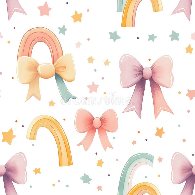 Seamless Pattern Colored Bow and Rainbow , Seamless Pattern Bow and ...