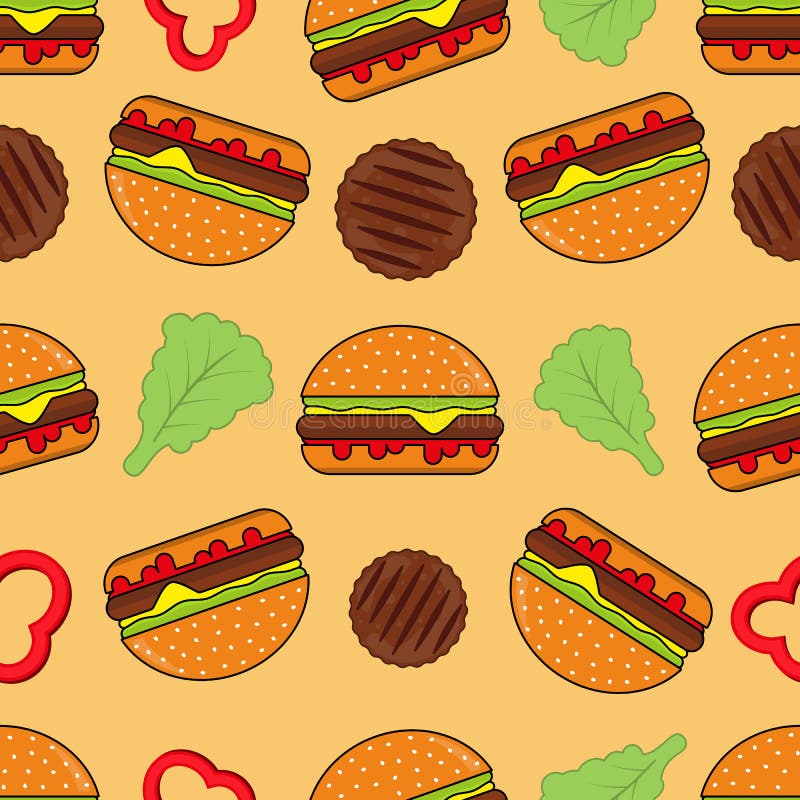 Seamless Pattern of Colored Burger with Ingredients Stock Vector ...
