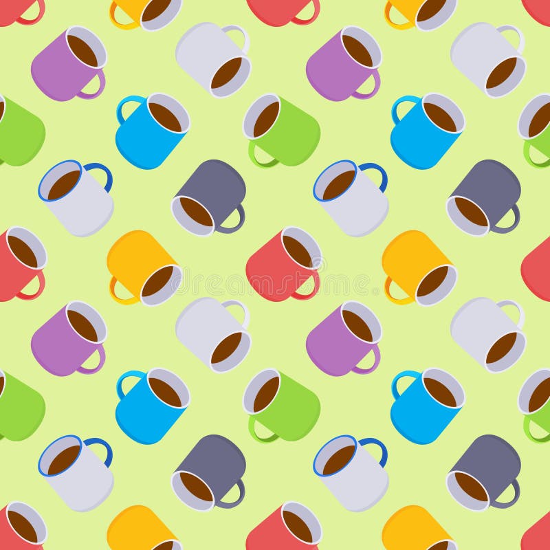 Seamless Pattern with the Colored Coffee Mugs Stock Vector ...