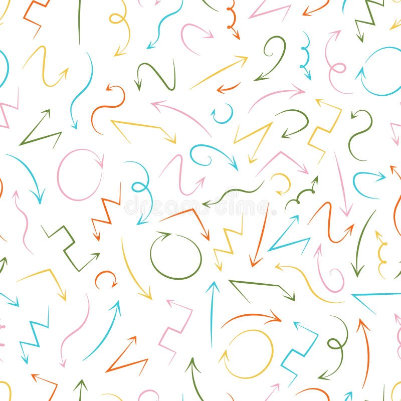 Seamless Pattern of Colored Drawn Arrows. Directions Up, Down, Left ...