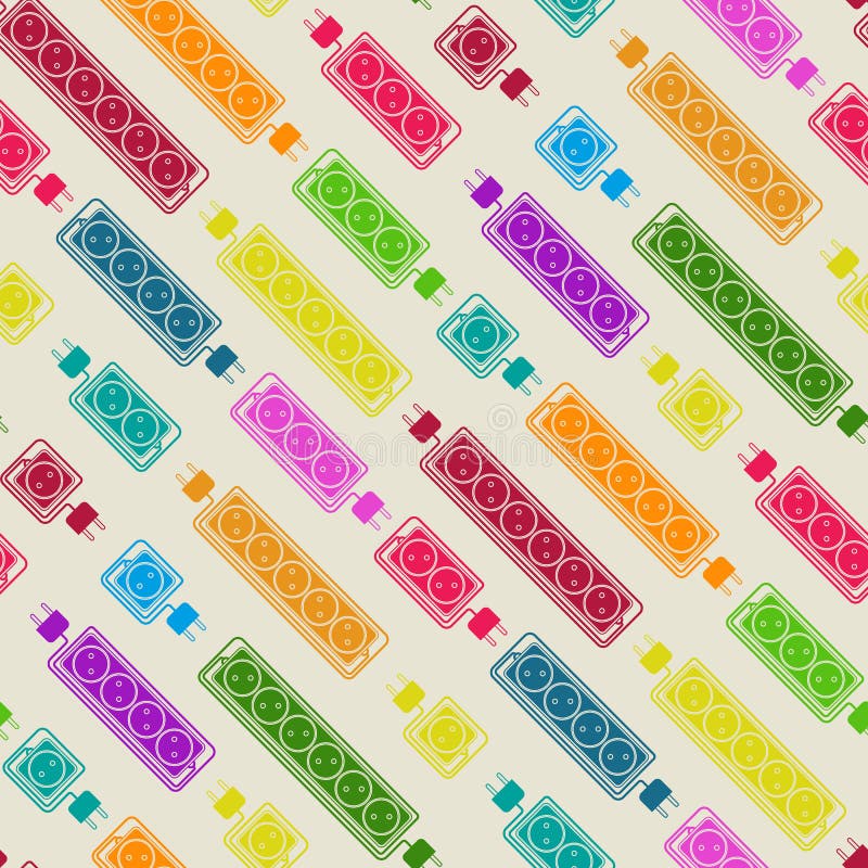 Seamless Pattern of Colored Electrical Extension Cords in Flat Style ...