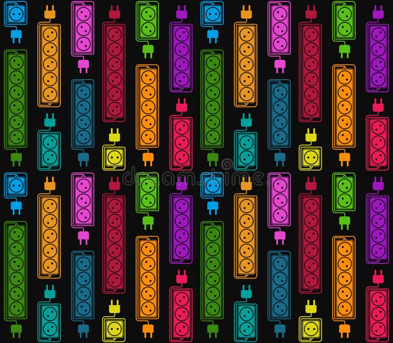 Seamless Pattern of Colored Electrical Extension Cords in Modern Flat ...