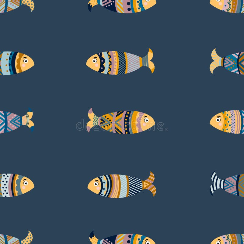 Seamless Pattern of Colored Fish. Stock Vector - Illustration of ...