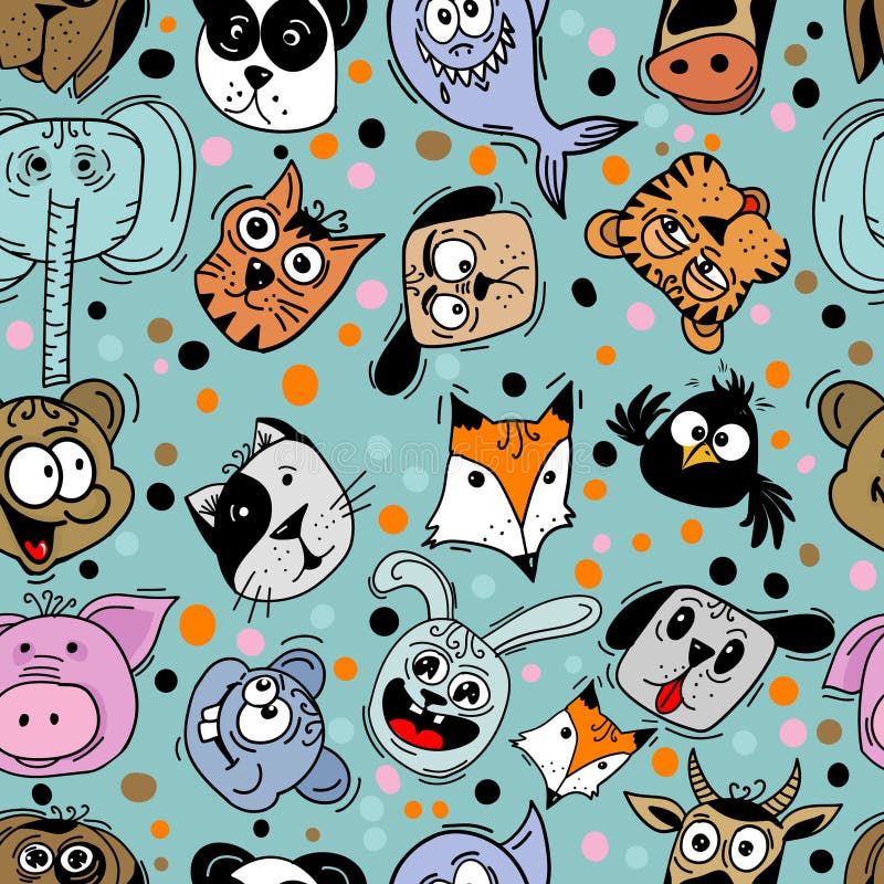 Seamless Pattern of Colored Funny Animals. Not AI, Color Flat Vector ...