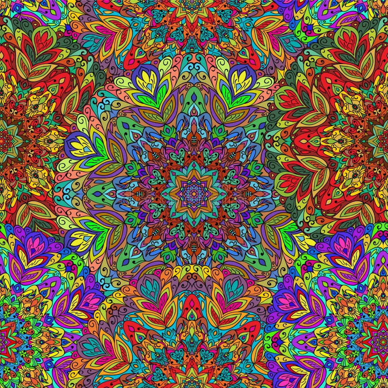 Seamless Pattern with Colored Mandala. Stock Vector - Illustration of ...