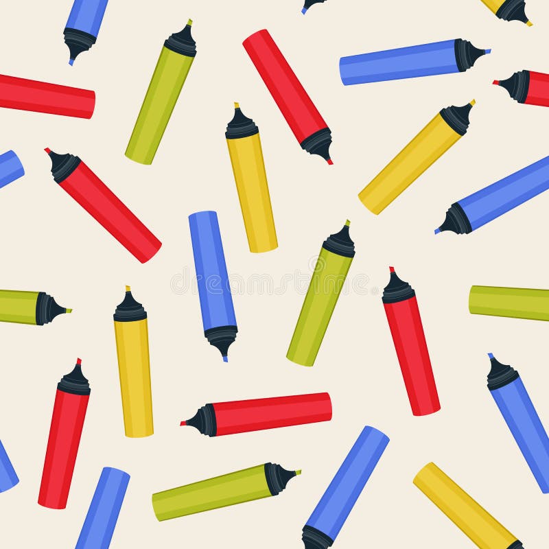 Seamless Pattern with Colored Marker Pens. Stock Vector - Illustration ...