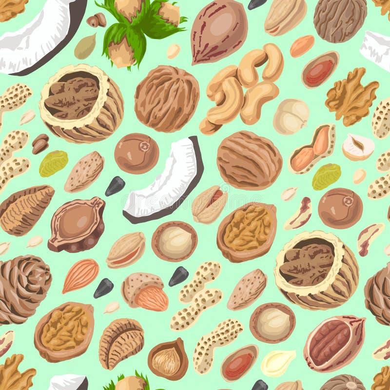 Seamless Pattern with Colored Nuts and Seeds Stock Vector ...