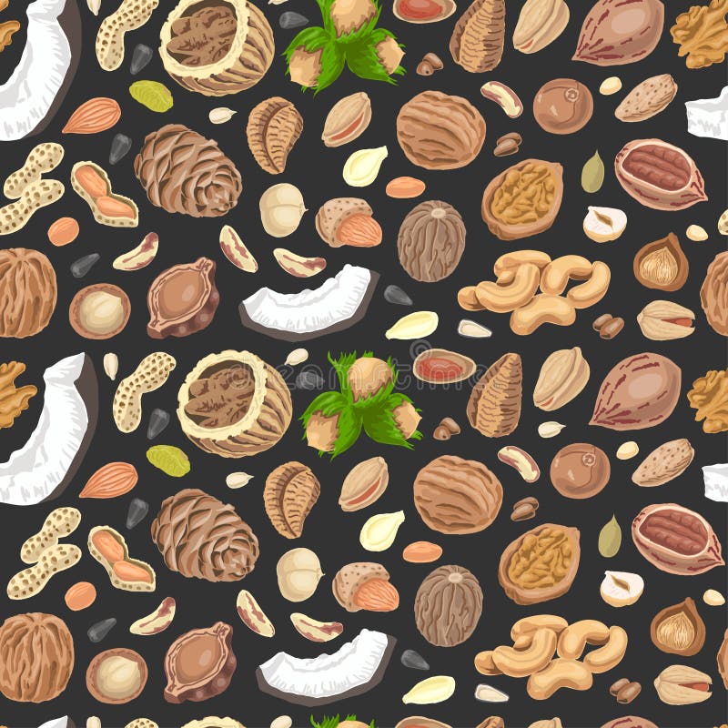 Seamless Pattern with Colored Nuts and Seeds Stock Vector ...