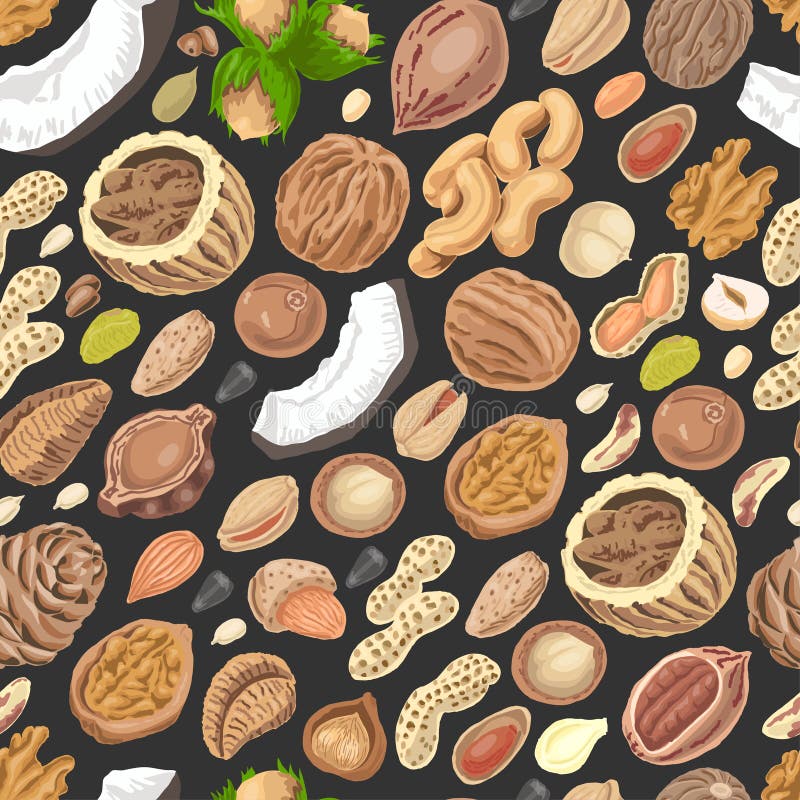 Seamless Pattern with Colored Nuts and Seeds Stock Vector ...