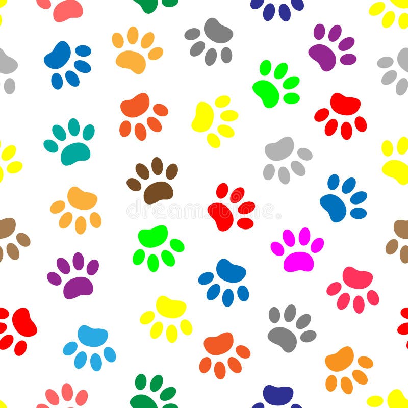 Colorful Animal Paw Prints Seamless Pattern Flat Design Stock Vector ...