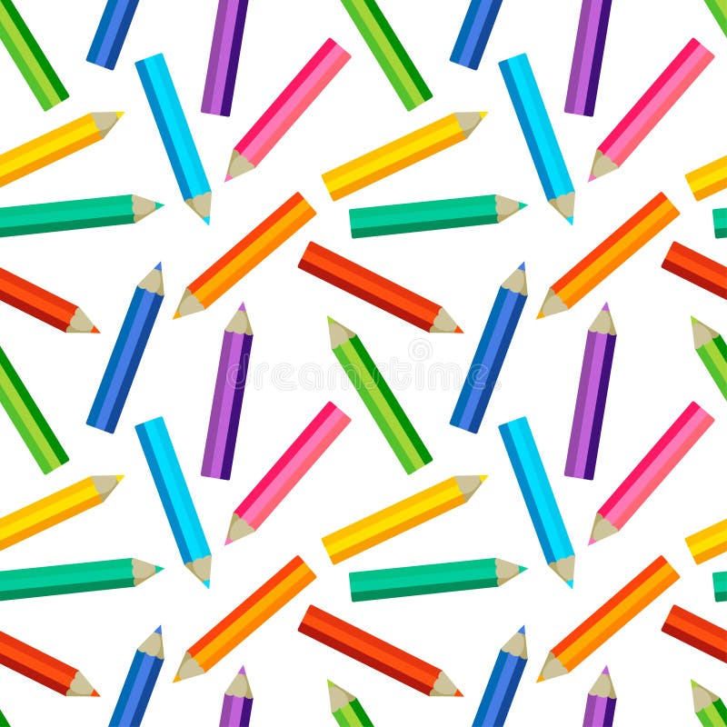 Seamless Pattern with Colored Pencils Isolated on White Background ...