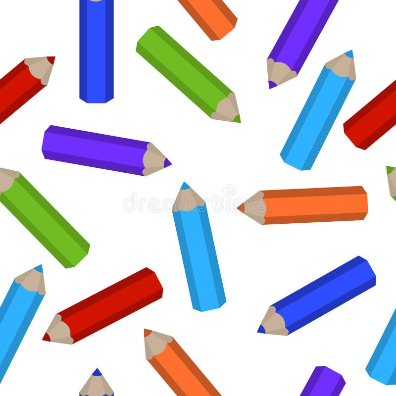 Seamless Pattern of Colored Pencils Scattered Stock Illustration ...