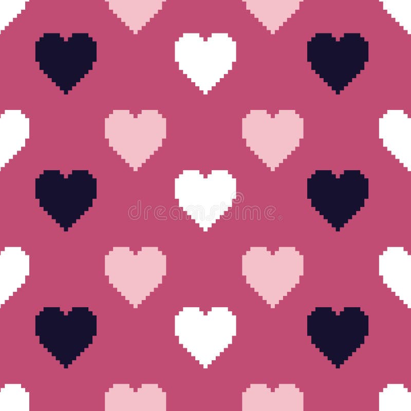 Seamless Pattern with Colored Pixel Hearts on a Pink Background in ...