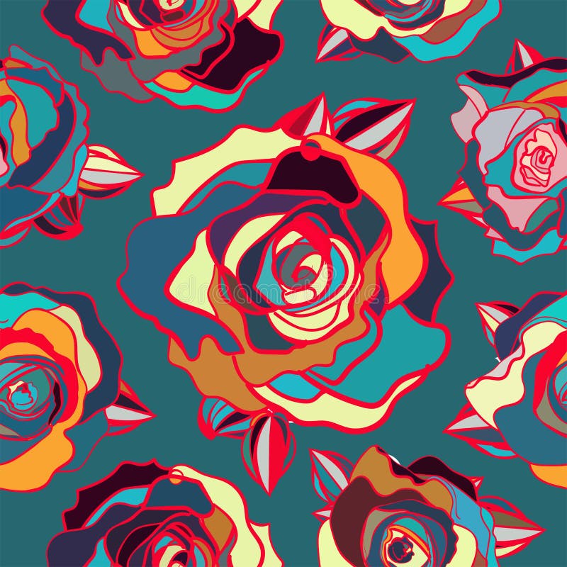 Seamless Pattern Of Colored Roses Stock Vector - Illustration of ...