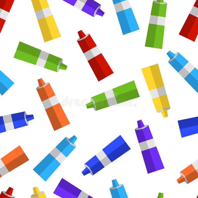 Seamless Pattern of Colored Tubes of Paint Flat Stock Illustration ...