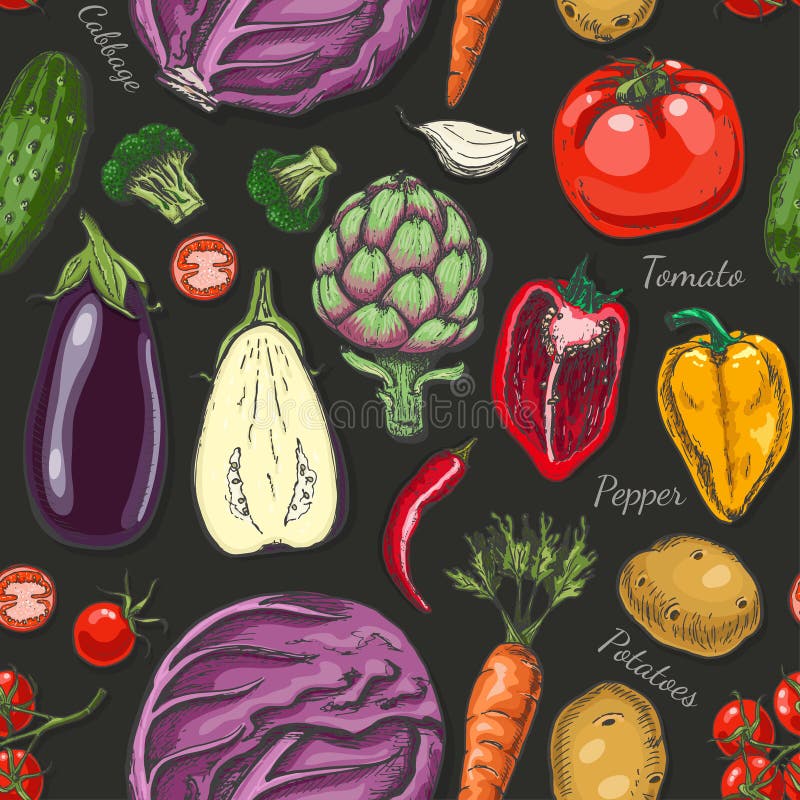 Seamless Pattern with Colored Vegetables Stock Vector - Illustration of ...
