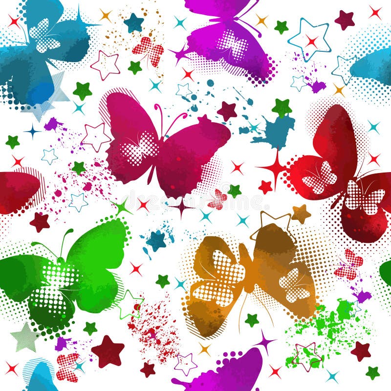 Seamless Pattern Colored Watercolor Butterflies. Vector Illustration ... Seamless Pattern Colored Watercolor Butterflies. Vector Illustration ...
