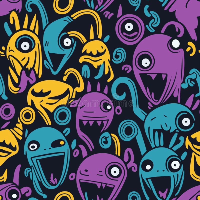Seamless Pattern of Colorful Abstract Monsters Stock Vector ...