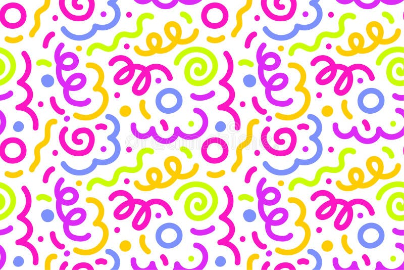 Seamless Pattern of Colorful Abstract Squiggles Print, Scribble Spiral ...
