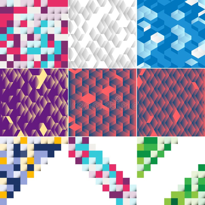Seamless Pattern of Colorful Blocks with Shadow EPS10 Vector; Pack of 9 ...