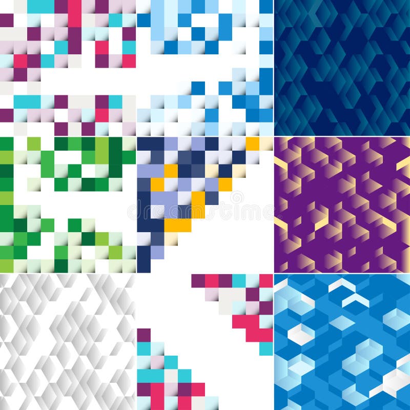 Seamless Pattern of Colorful Blocks with Shadow EPS10 Vector; Pack of 9 ...