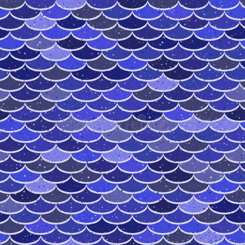 Seamless Pattern with Colorful Blue Waves and Stars Stock Vector ...