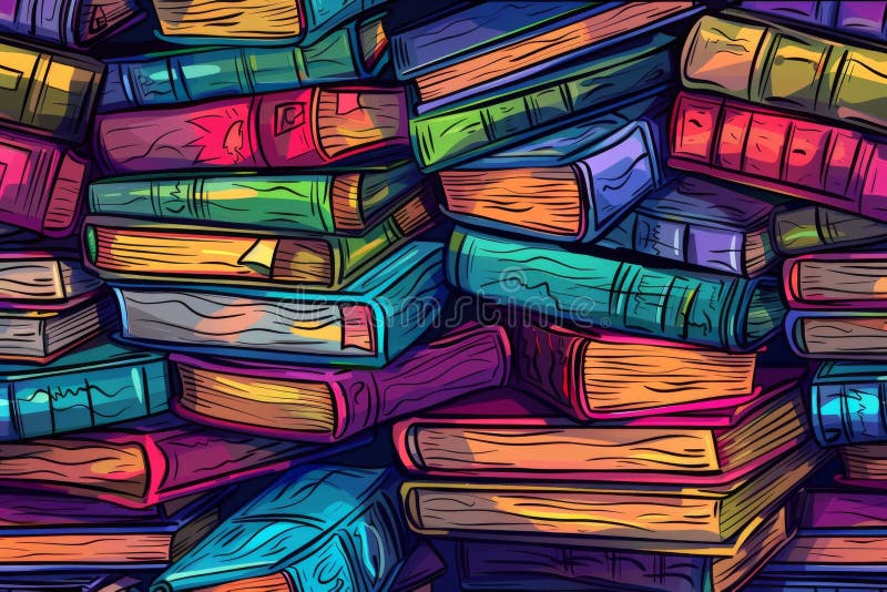 A Seamless Pattern of Colorful Books Arranged in a Stack on the Right ...